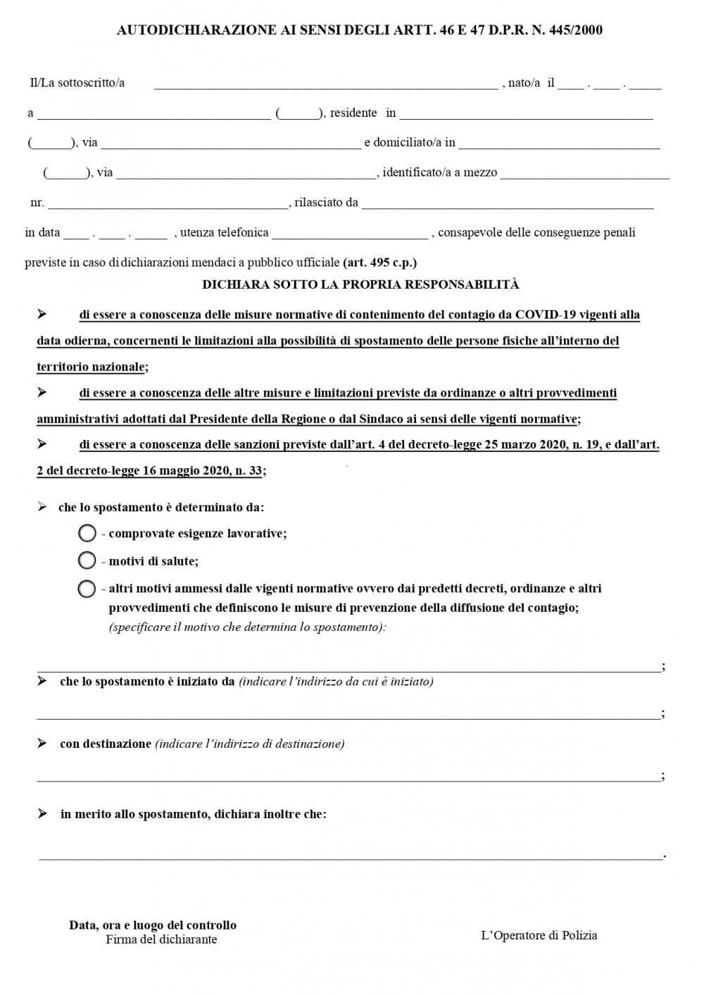 Modulo autocertificazione Modulo autocertificazione